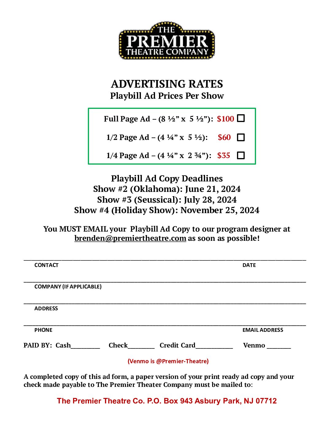 Donate to The Premier Theatre Company: Help Support Our Productions!